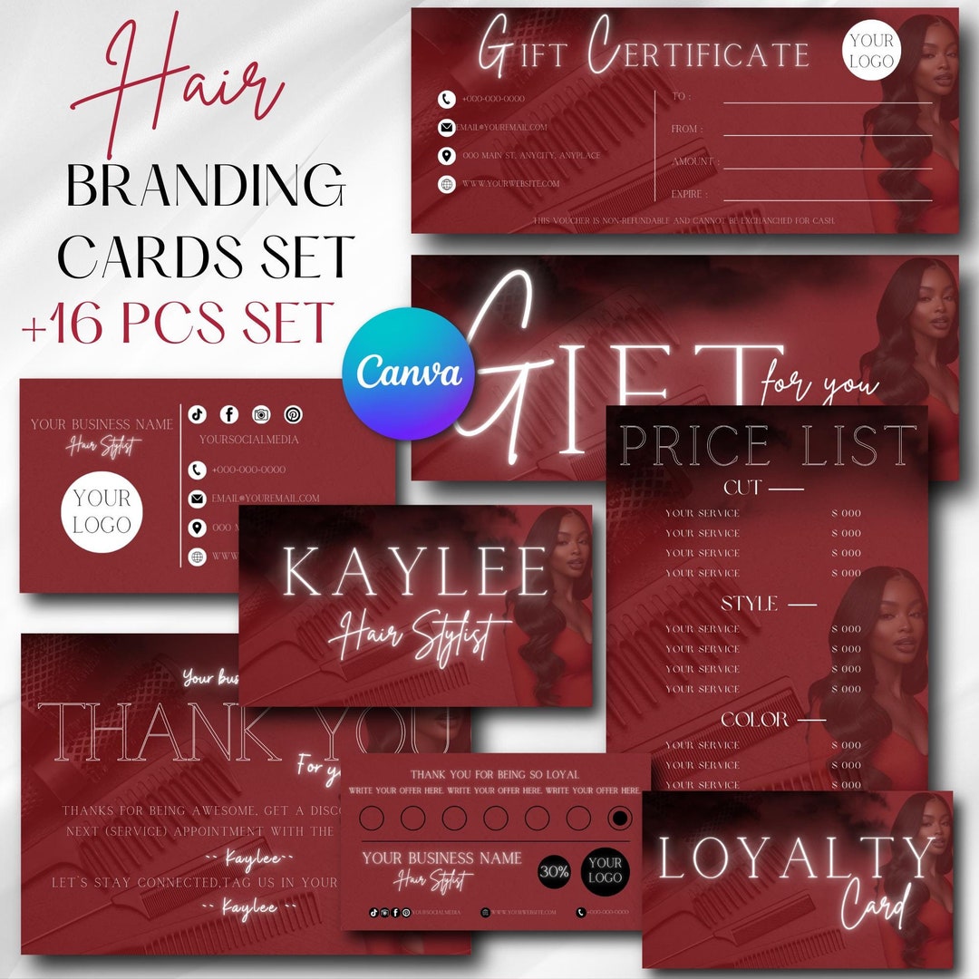 Red Hair Branding Cards Templates | Hairstylist Business Card, Loyalty ...