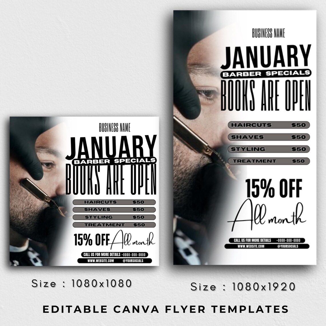 January Barber Shop Flyer Template: Haircut & Grooming (digital ...