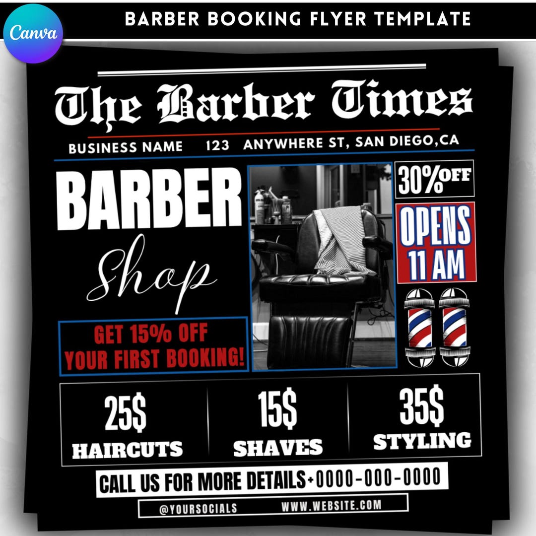 July Barber Booking Flyer Template | DIY Barber Shop Instagram Post ...
