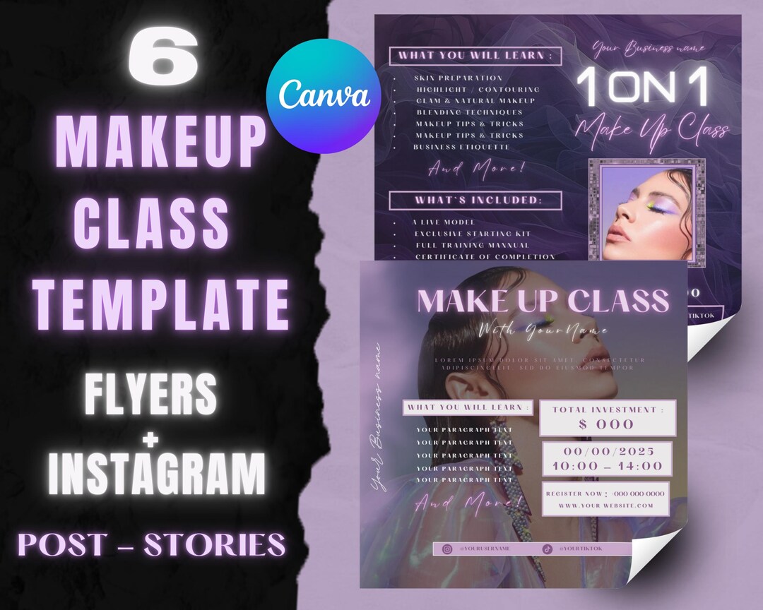 Lilac Makeup Class Template Flyer | 1 on 1 Makeup Class Instagram Post ...