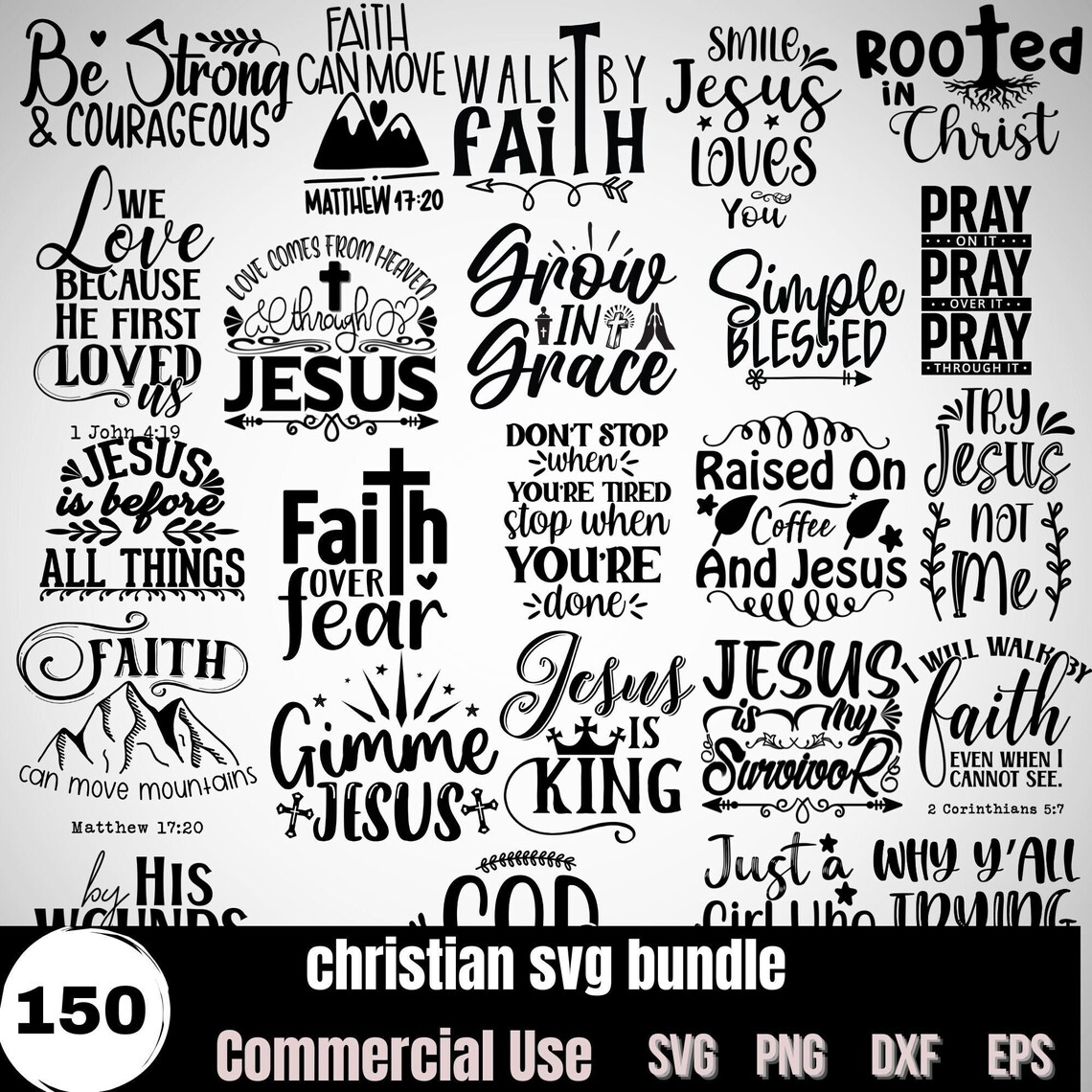 Christian SVG Designs Bundle Inspirational Clipart for Faith-based ...