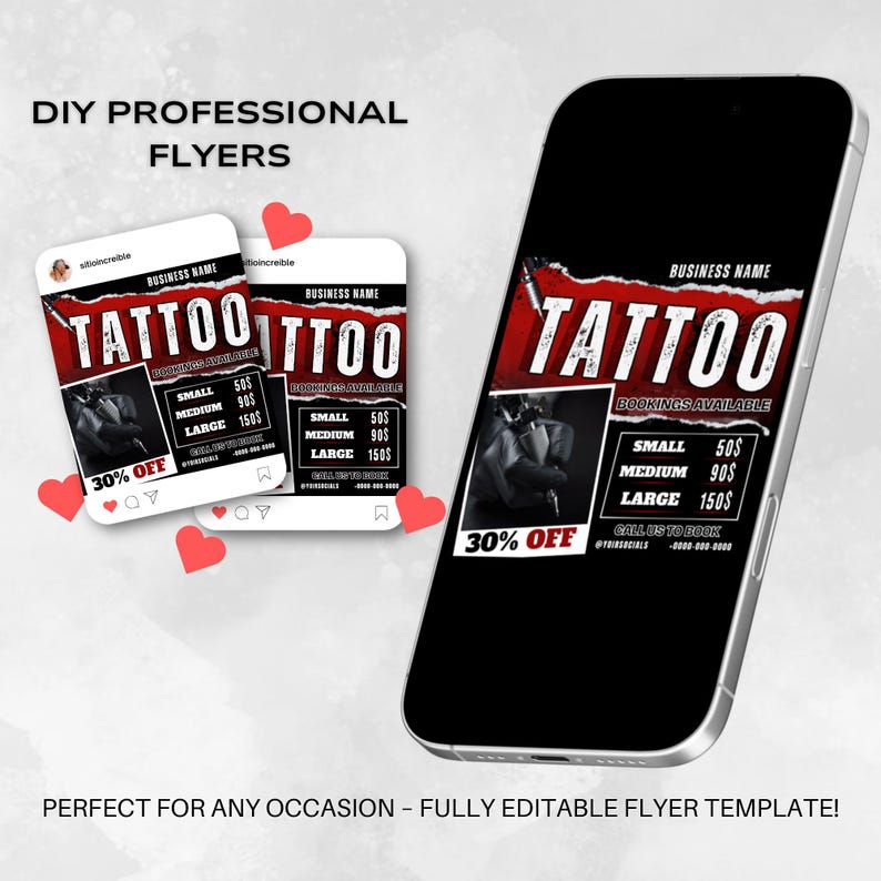 Tattoo Artist Flyer Booking Template | Editable Canva Tattoo Instagram ...