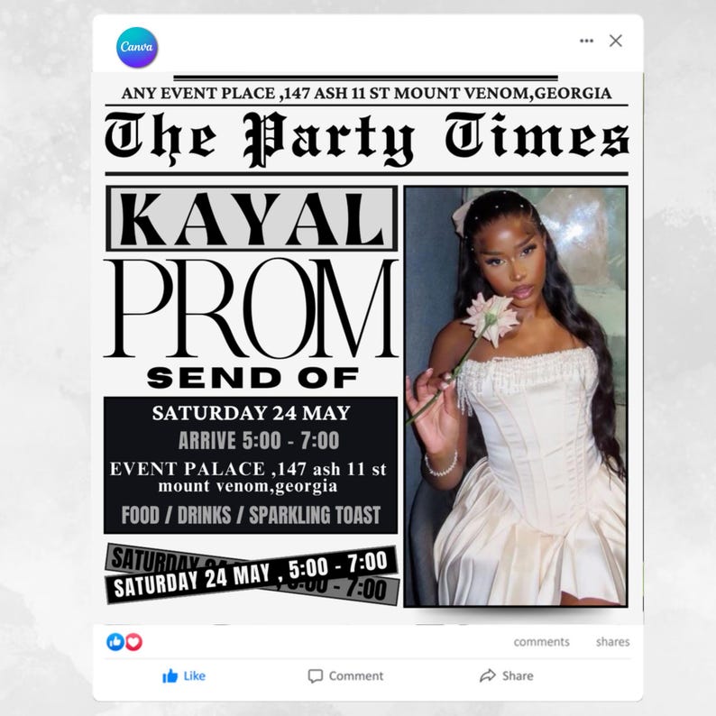 Prom Send off Flyer | Prom Invitation Poster Editable Template ...