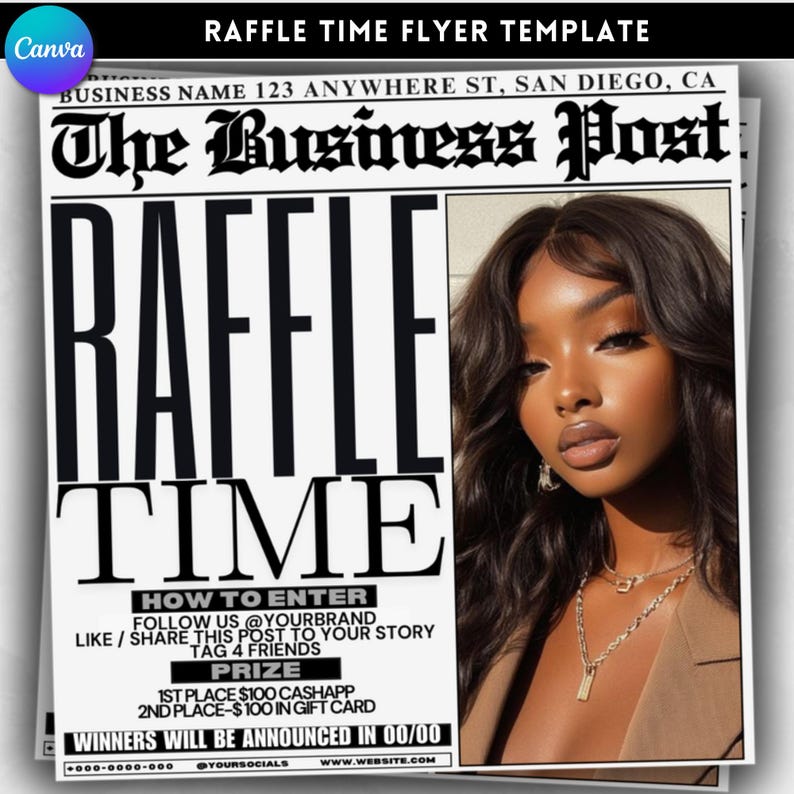 Raffle Time Flyer Template | Raffle Giveaway Flyer Editable Canva ...