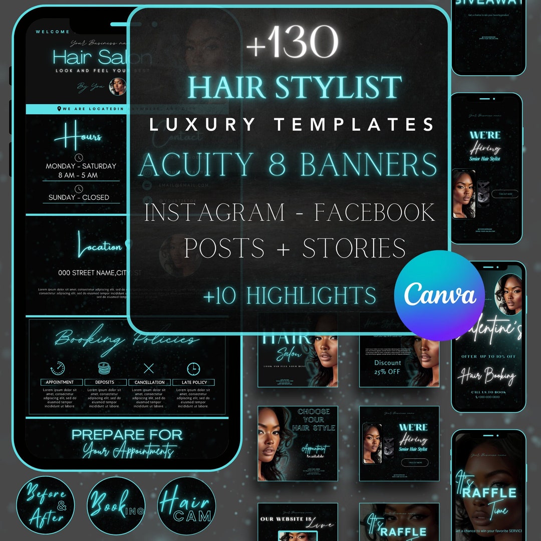Blue Hair Stylist Instagram Post Template, Stories, Acuity Schedule ...