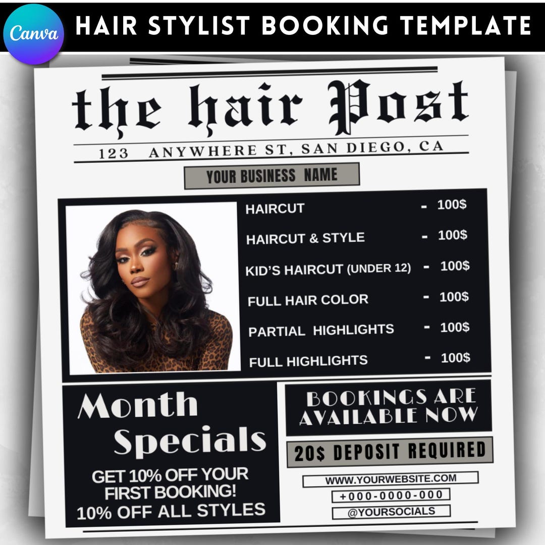 Hair Stylist Booking Flyer | Newspaper Template | Hair Appointment ...
