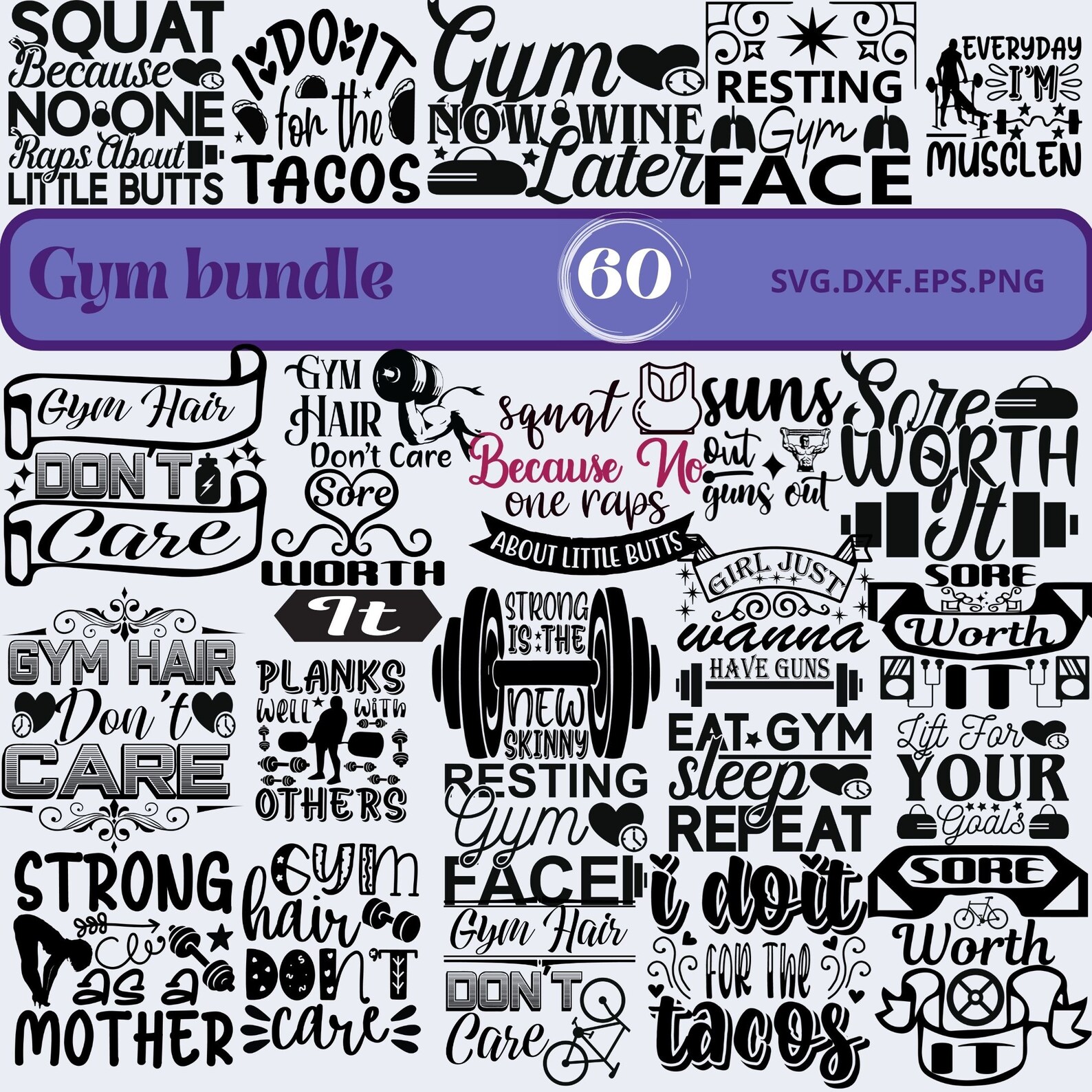 Gym Svg Bundle, Gym Cut File, Clipart, Silhouette Cricut, Workout Cut ...