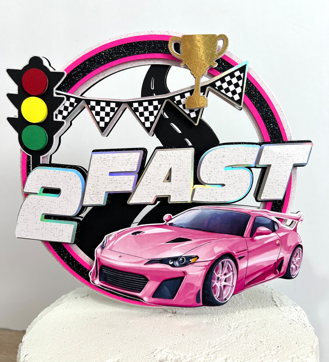 Race Car Cake Topper Two Fast Theme Custom Topper - Etsy