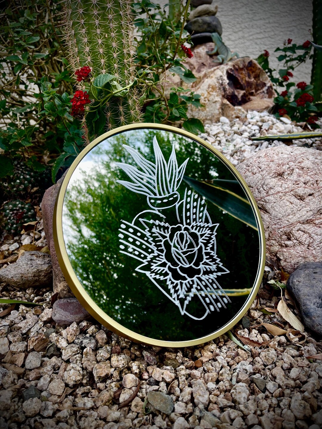 Traditional Tattoo Hand Engraved Mirror - Etsy