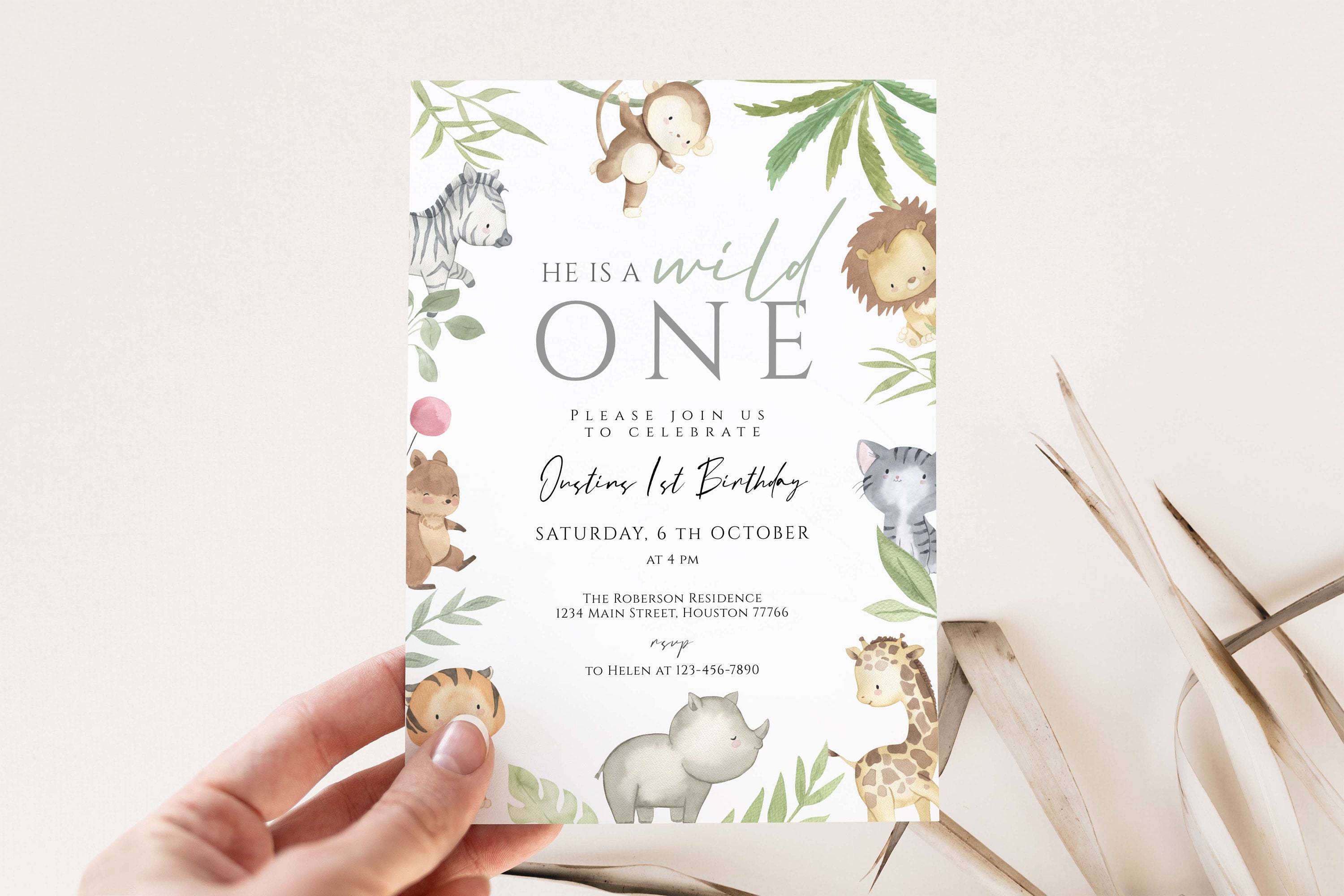 Safari First Birthday Evite, Wild One First Birthday Invitation, Jungle ...