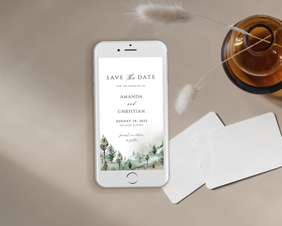 Pine Tree Save the Date Electronic Invitation Template, Forest Rustic ...