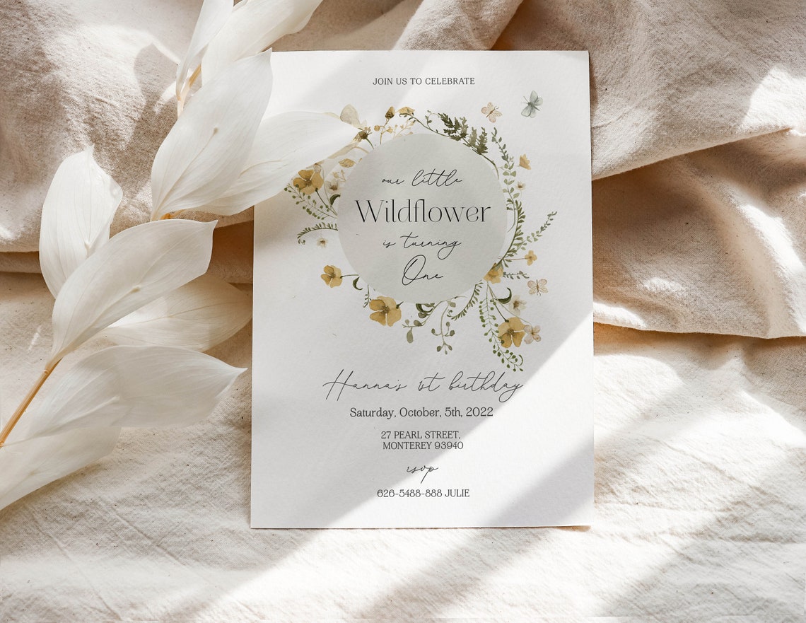 Wildflower 1st Birthday Invitation Template, 1st Wildflower Evite ...
