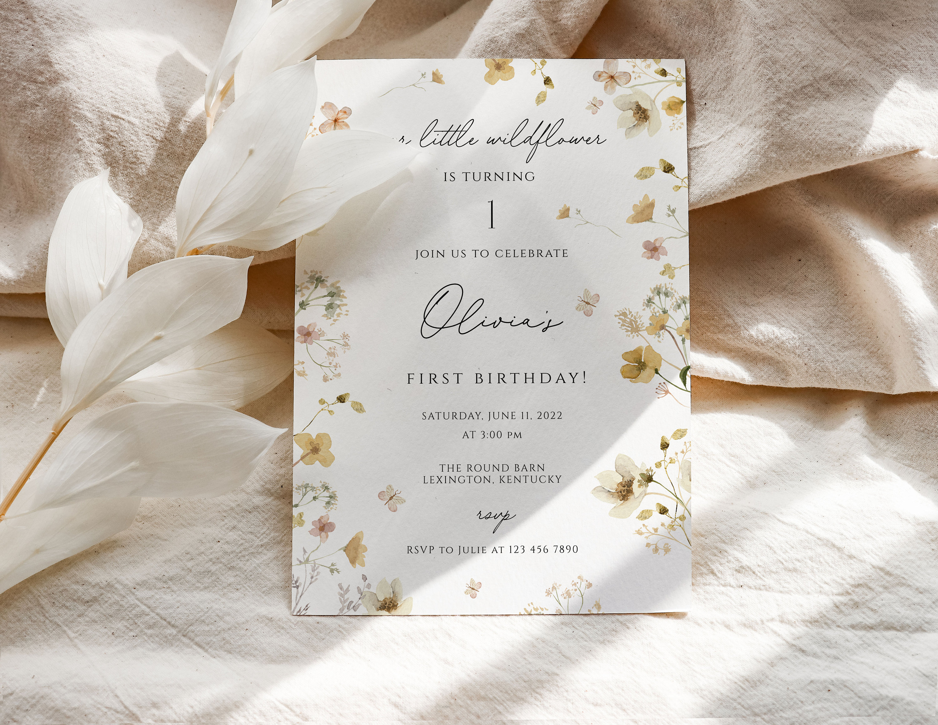 Wildflower 1st Birthday Invitation Template, 1st Wildflower Evite ...