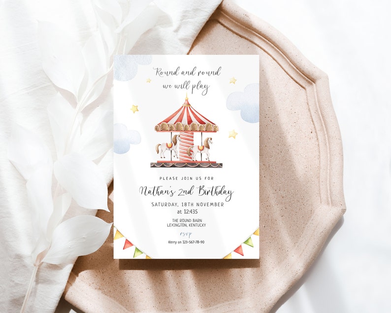 Carousel Birthday Invitation, Carousel Pony Birthday Invite Editable ...