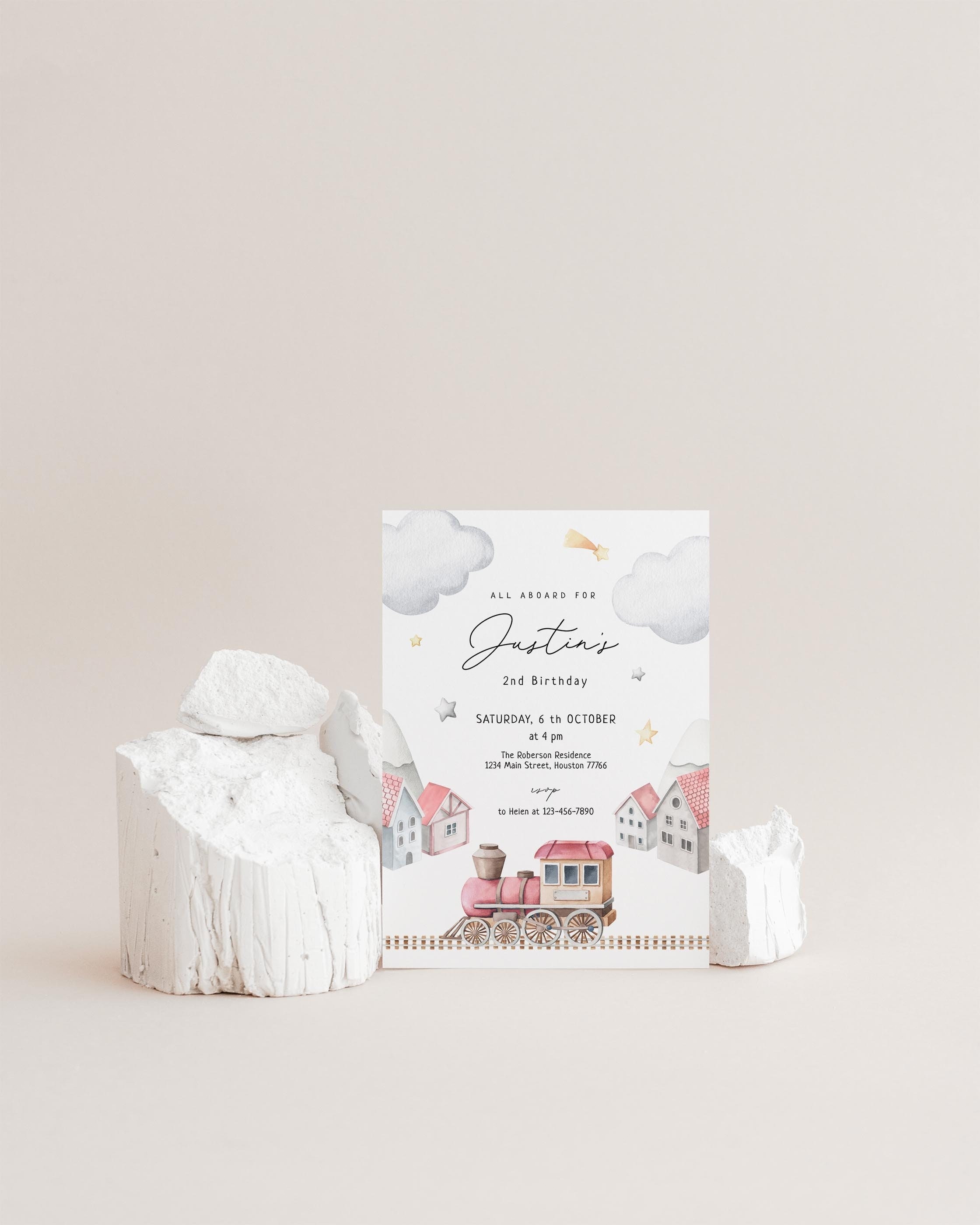 Red Train Birthday Invitation, Second Birthday Invite Editable, All ...
