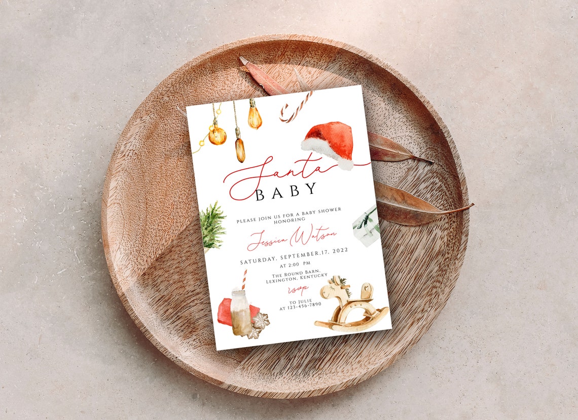 Santa Baby Shower Christmas Invitation, Winter Baby Shower Evite ...