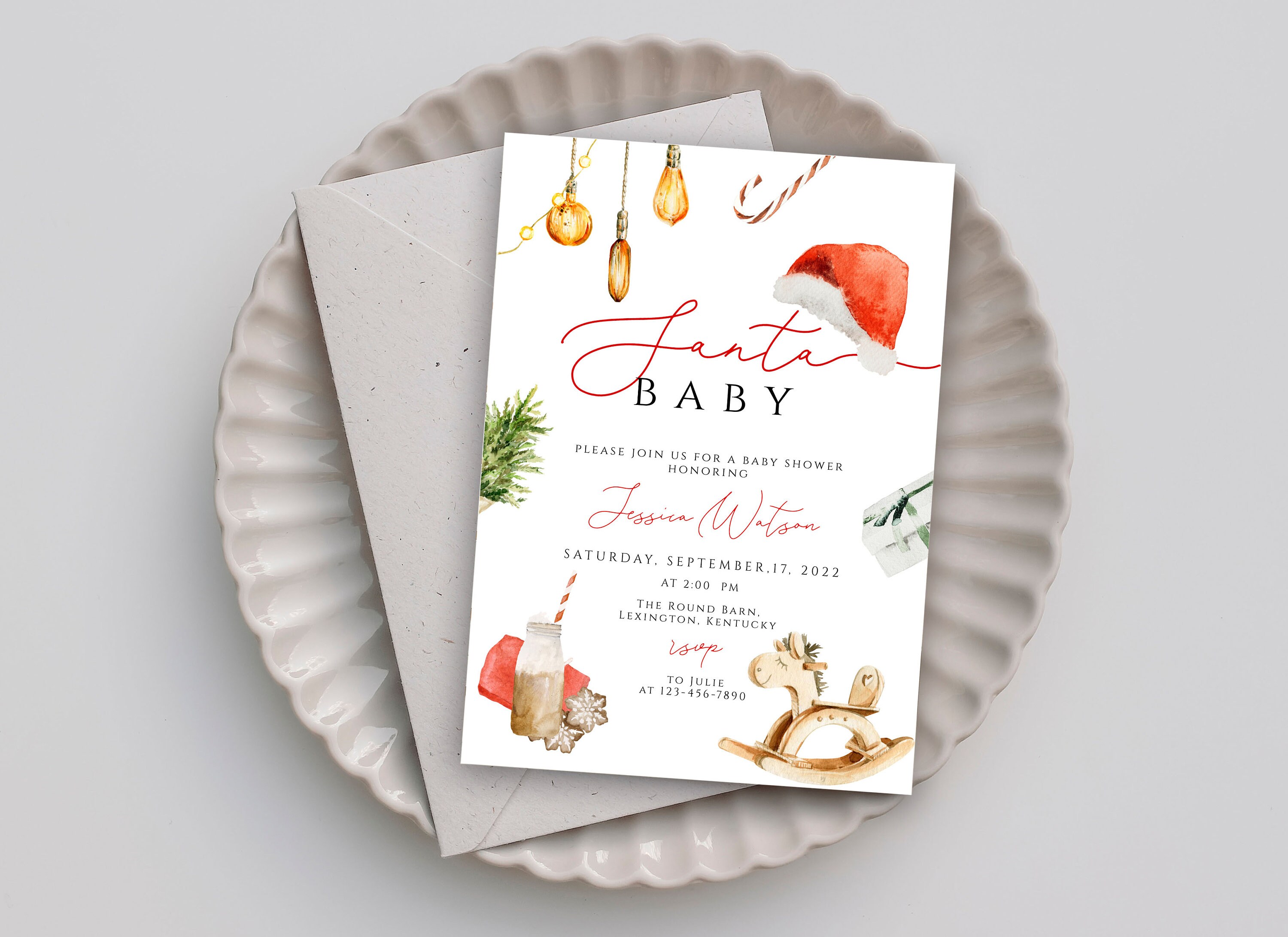 Santa Baby Shower Christmas Invitation, Winter Baby Shower Evite ...
