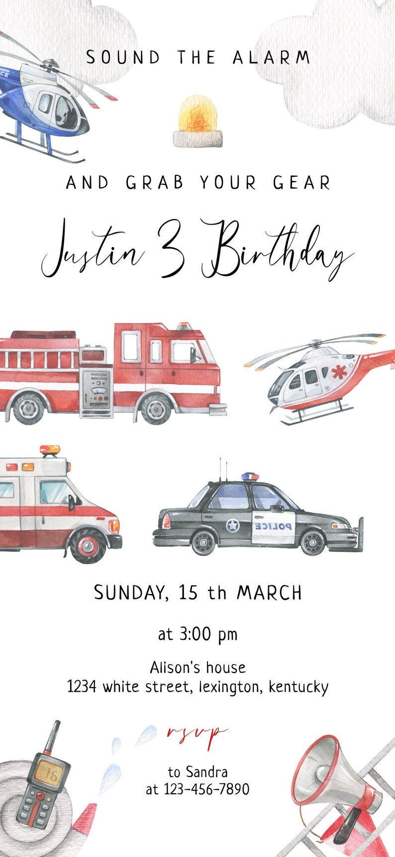 Police and Firetruck Electronic Birthday Invitation, Calling All Units ...