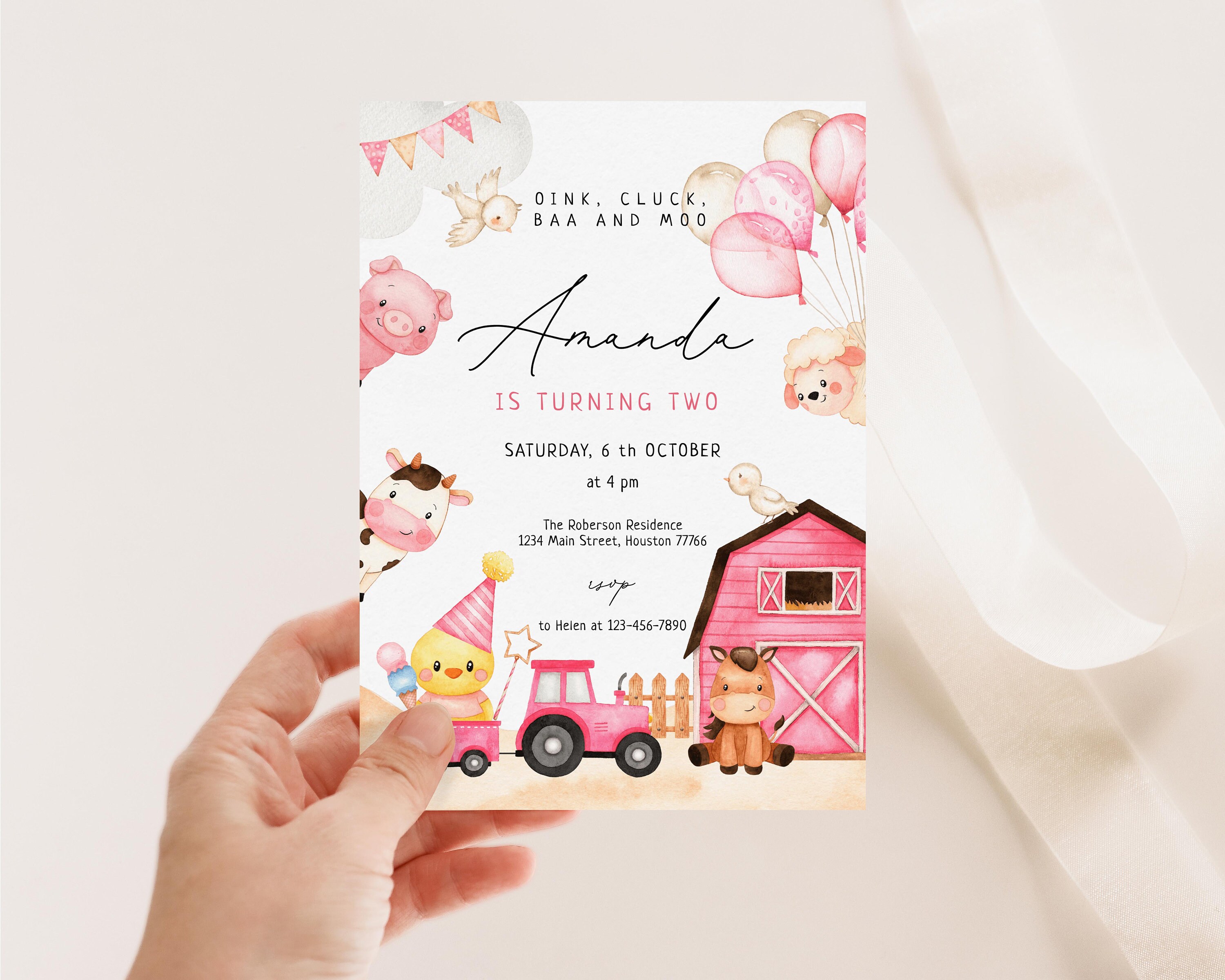 Farm First Birthday Girl Invitation Template, Farm Animal Invitation ...