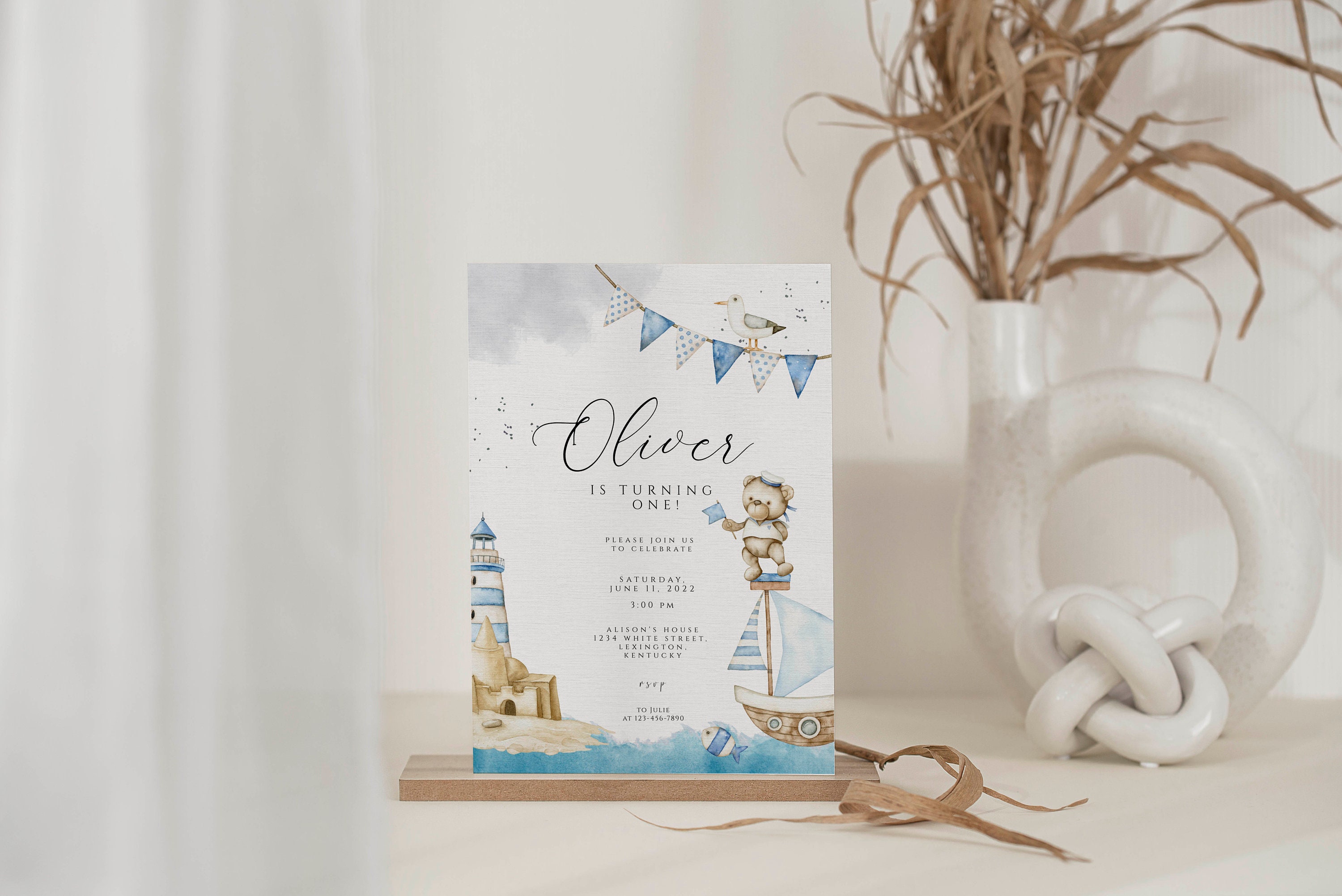 Sailor Boy Birthday Invitation, Editable Nautical Birthday Invitation ...