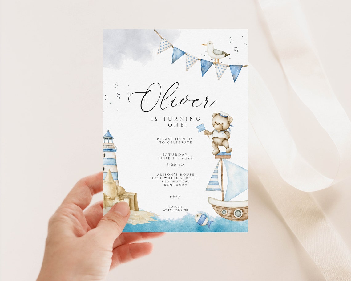 Sailor Boy Birthday Invitation, Editable Nautical Birthday Invitation ...