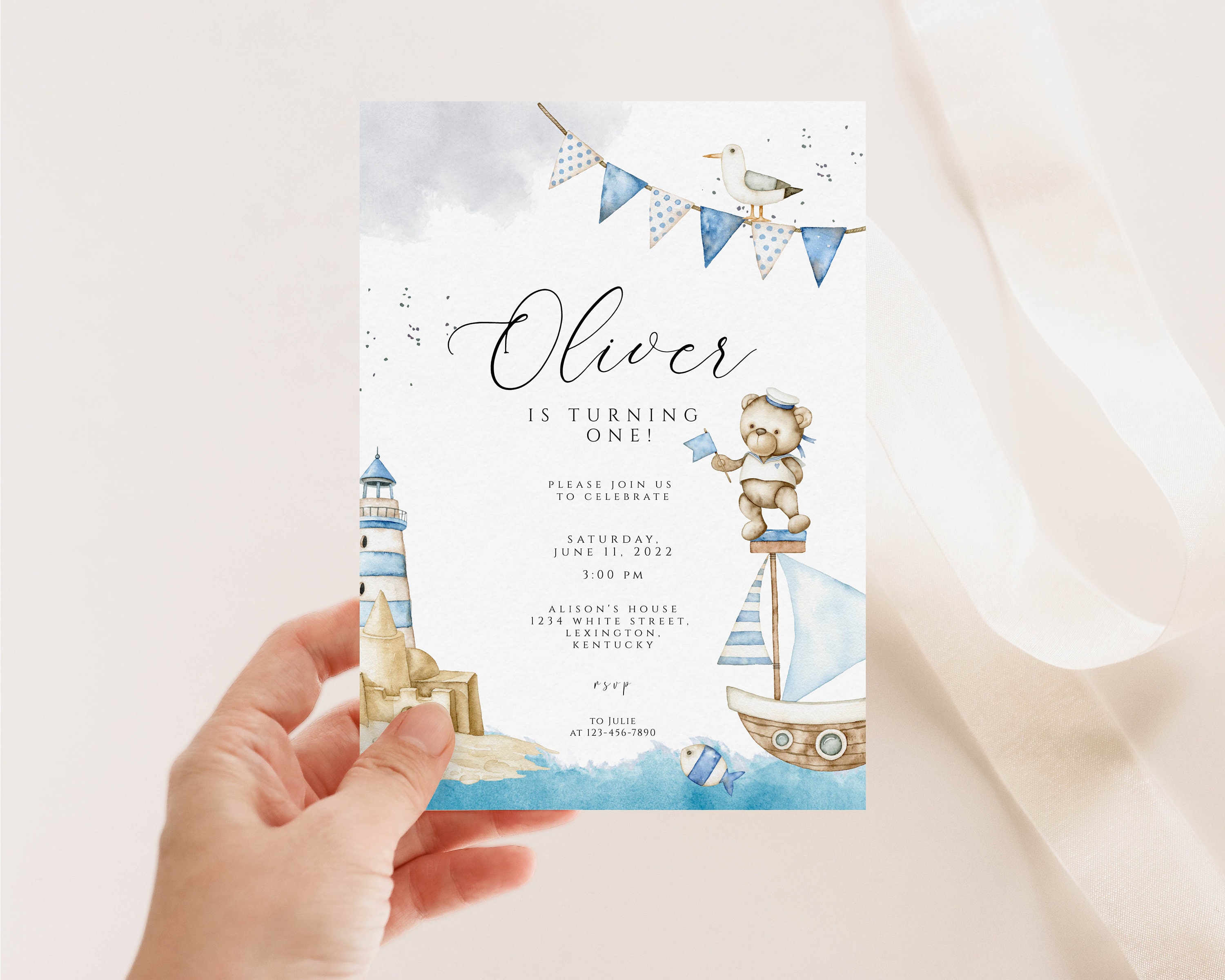 Sailor Boy Birthday Invitation, Editable Nautical Birthday Invitation ...