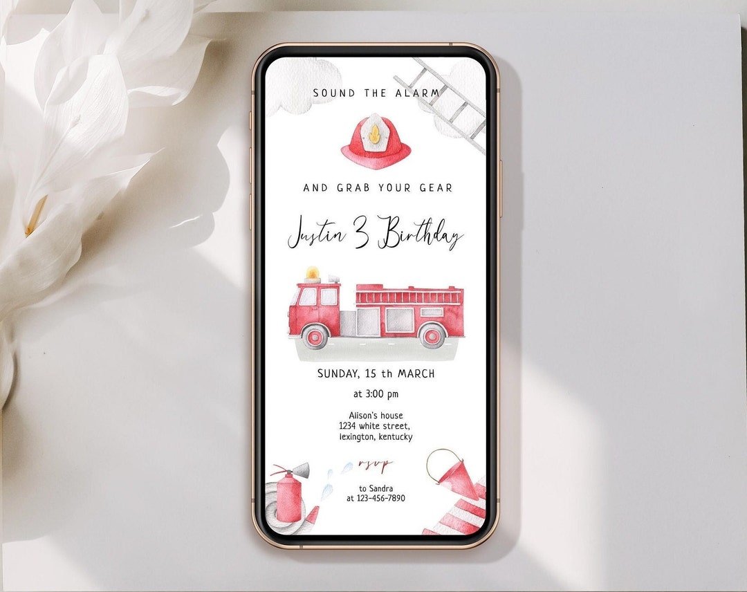 Firetruck Electronic Birthday Invitation, Sound the Alarm Birthday ...