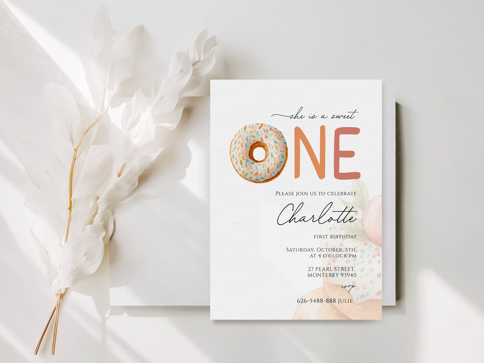 Donut First Birthday Invitation Template, Donut Sweet One Birthday ...