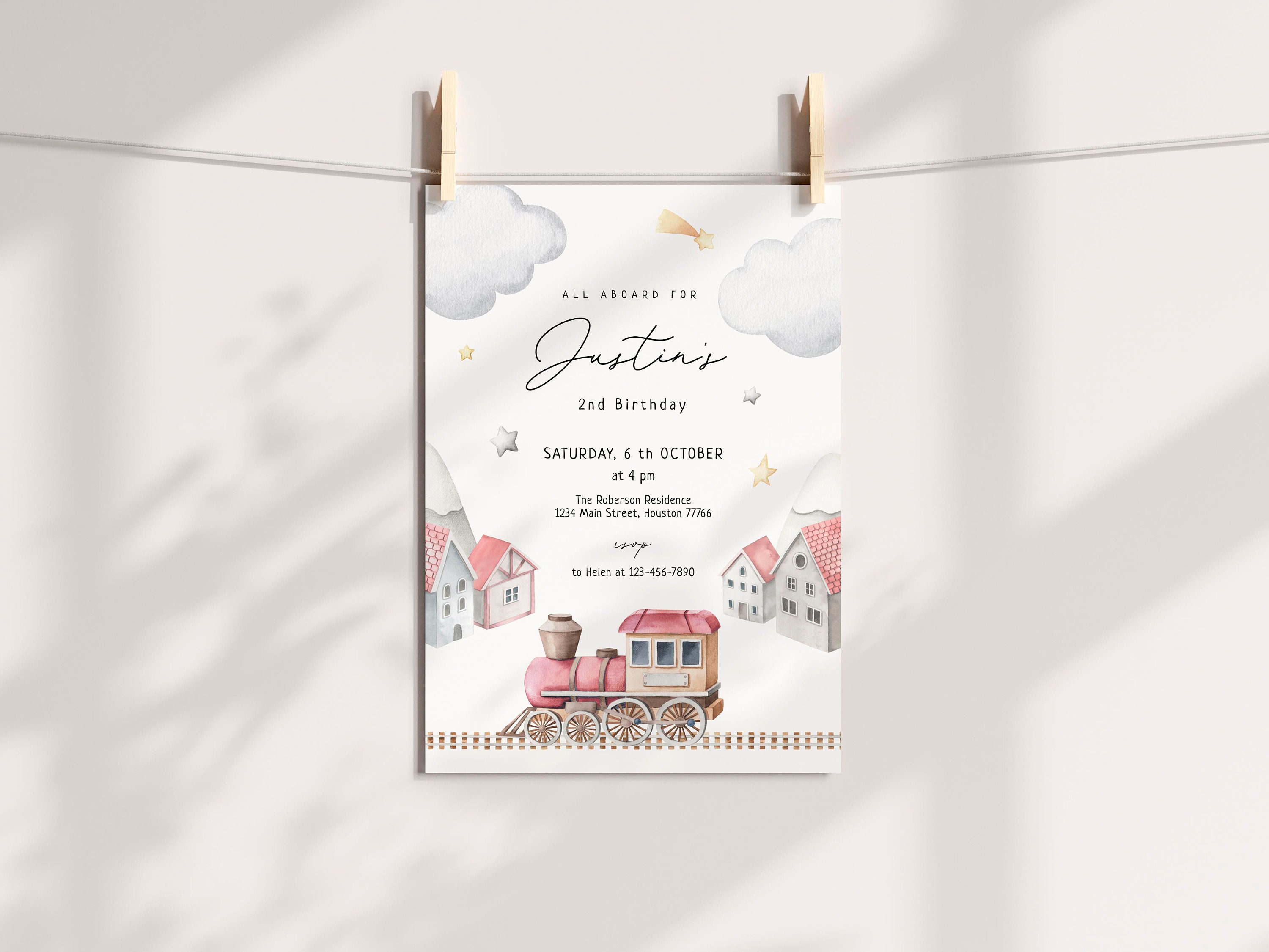 Red Train Birthday Invitation, Second Birthday Invite Editable, All ...
