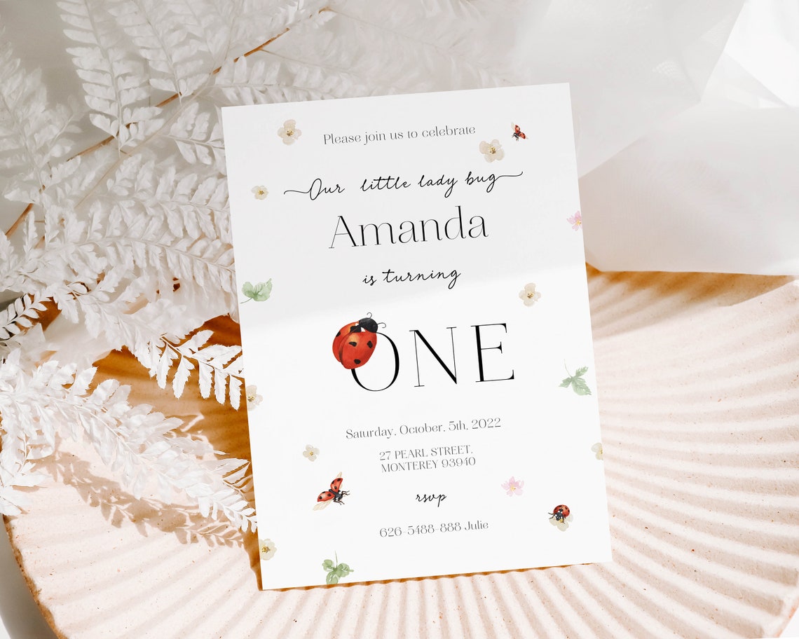 Ladybug First Birthday Invitation Template First Ladybug Day - Etsy