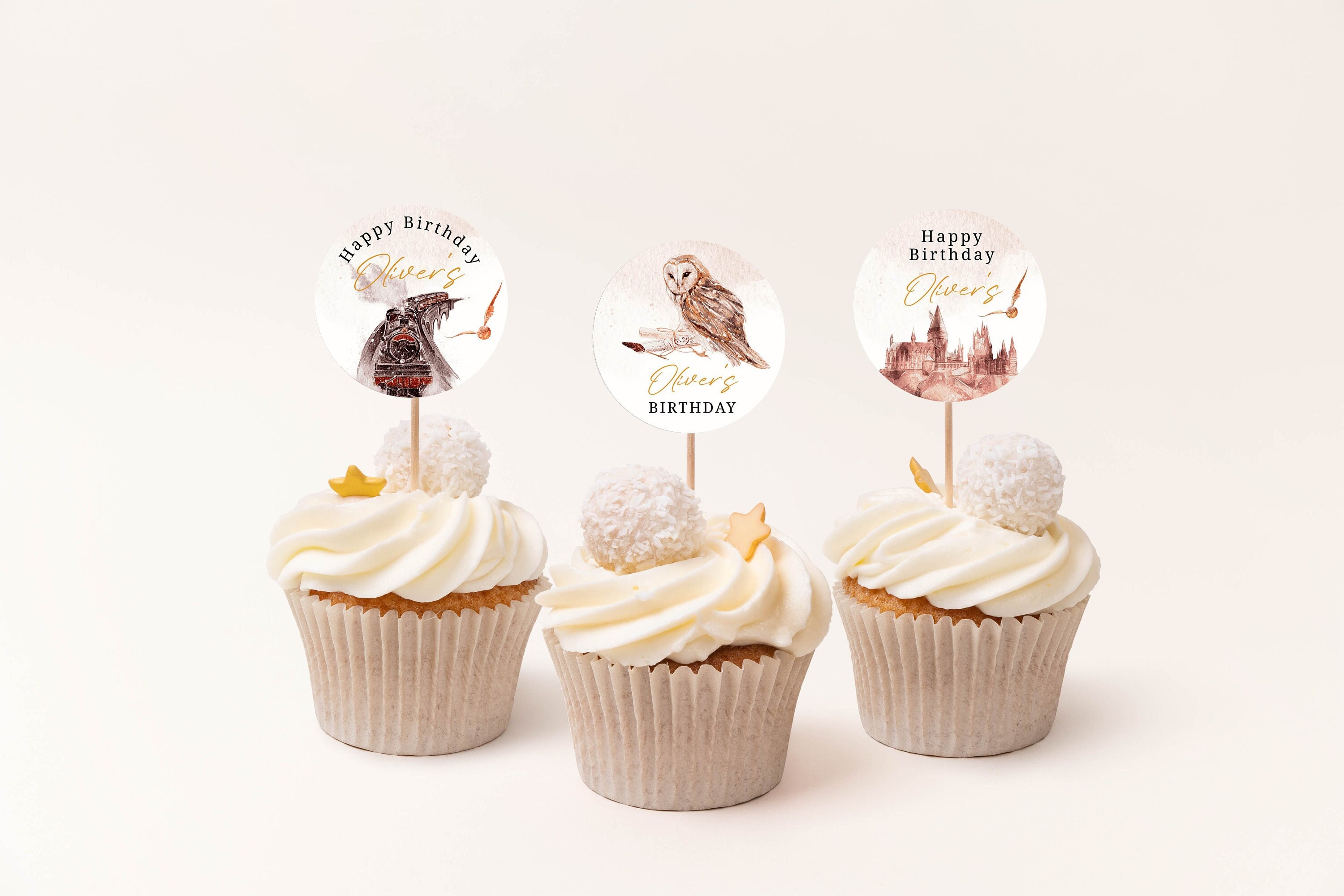 Wizard Cupcake Toppers, Editable Magic School Birthday Cake Decor ...