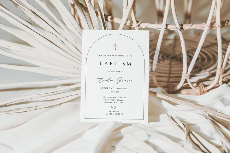 Baptism Invitation Template, Modern Baptism Invite, Arch Minimalist ...