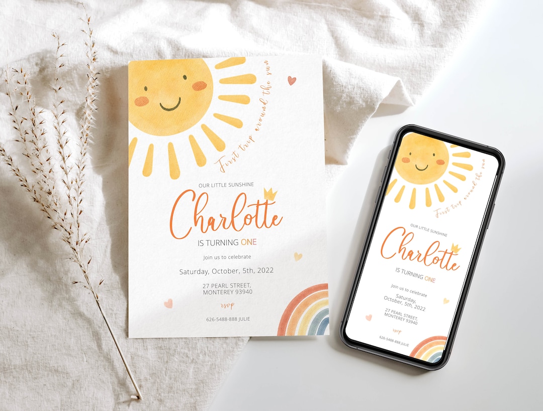 Sun First Birthday Invitation, Sunshine 1st Birthday Invitation ...