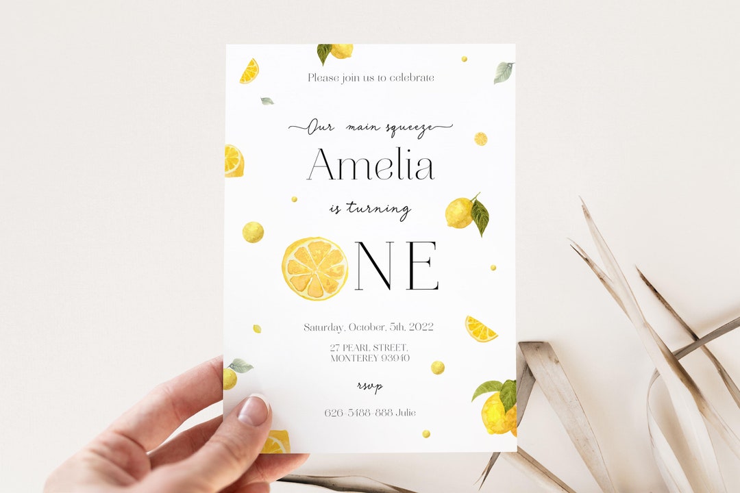 Our Main Squeeze is Turning One, Main Squeeze Lemon Birthday Invitation ...