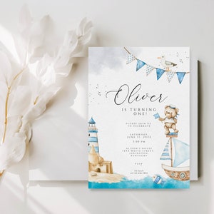 Sailor Boy Birthday Invitation, Editable Nautical Birthday Invitation ...