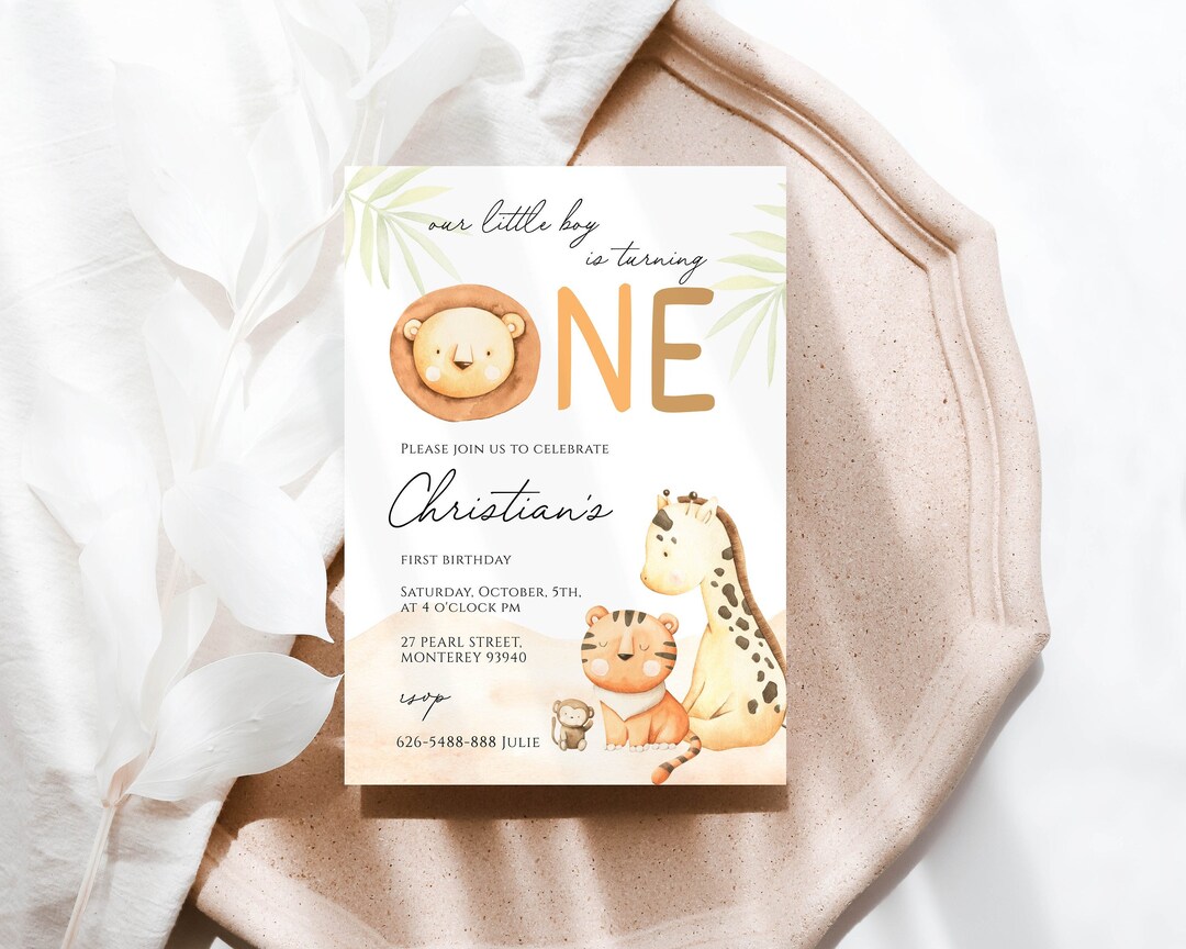 Safari First Birthday Evite, Safari First Birthday Invitation, Safari ...