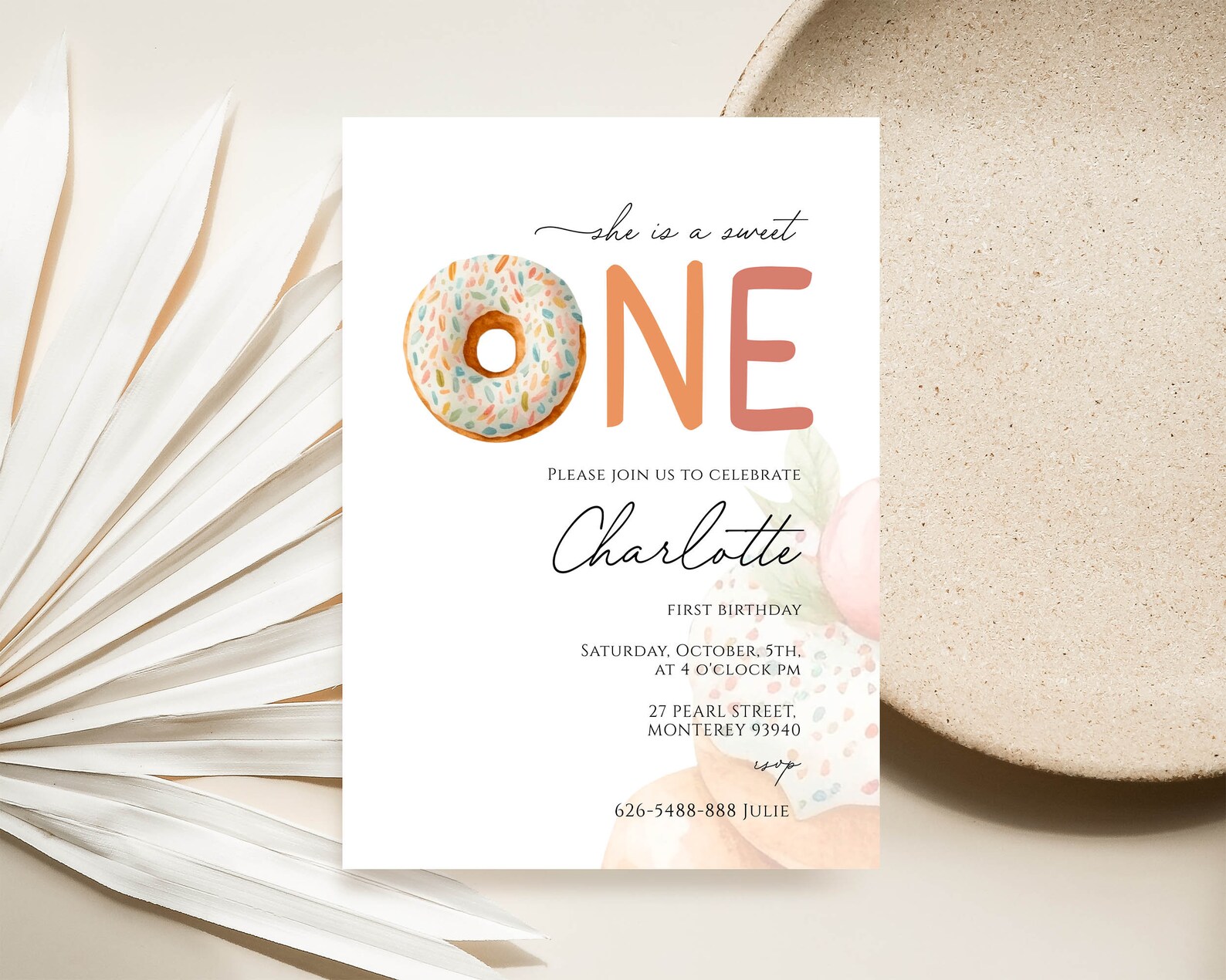 Donut First Birthday Invitation Template, Donut Sweet One Birthday ...