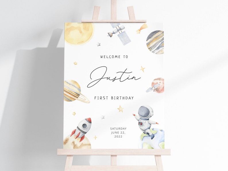Outer Space Birthday Welcome Sign, Space Welcome Sign, Galaxy Planets ...