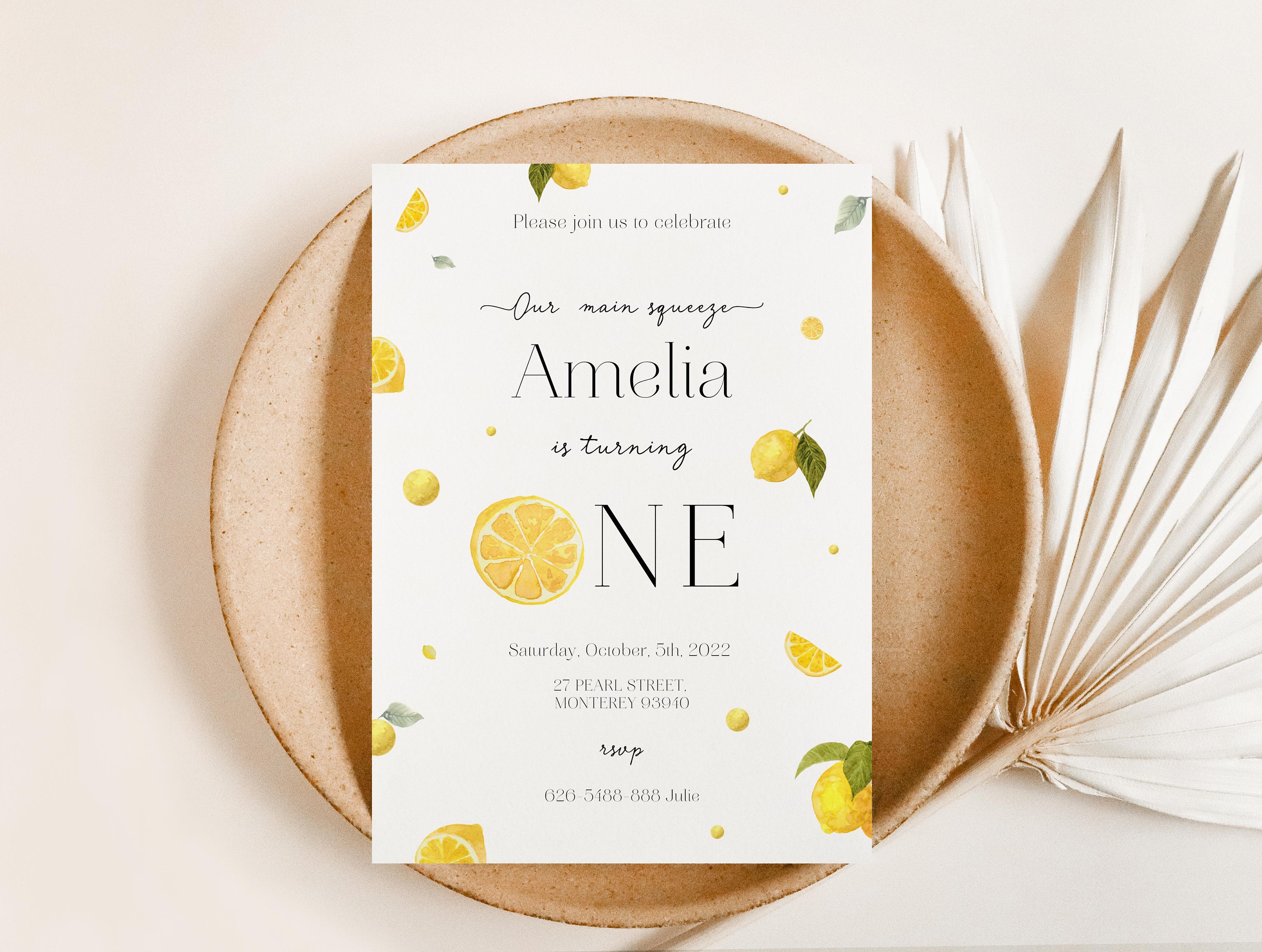 Our Main Squeeze is Turning One, Main Squeeze Lemon Birthday Invitation ...