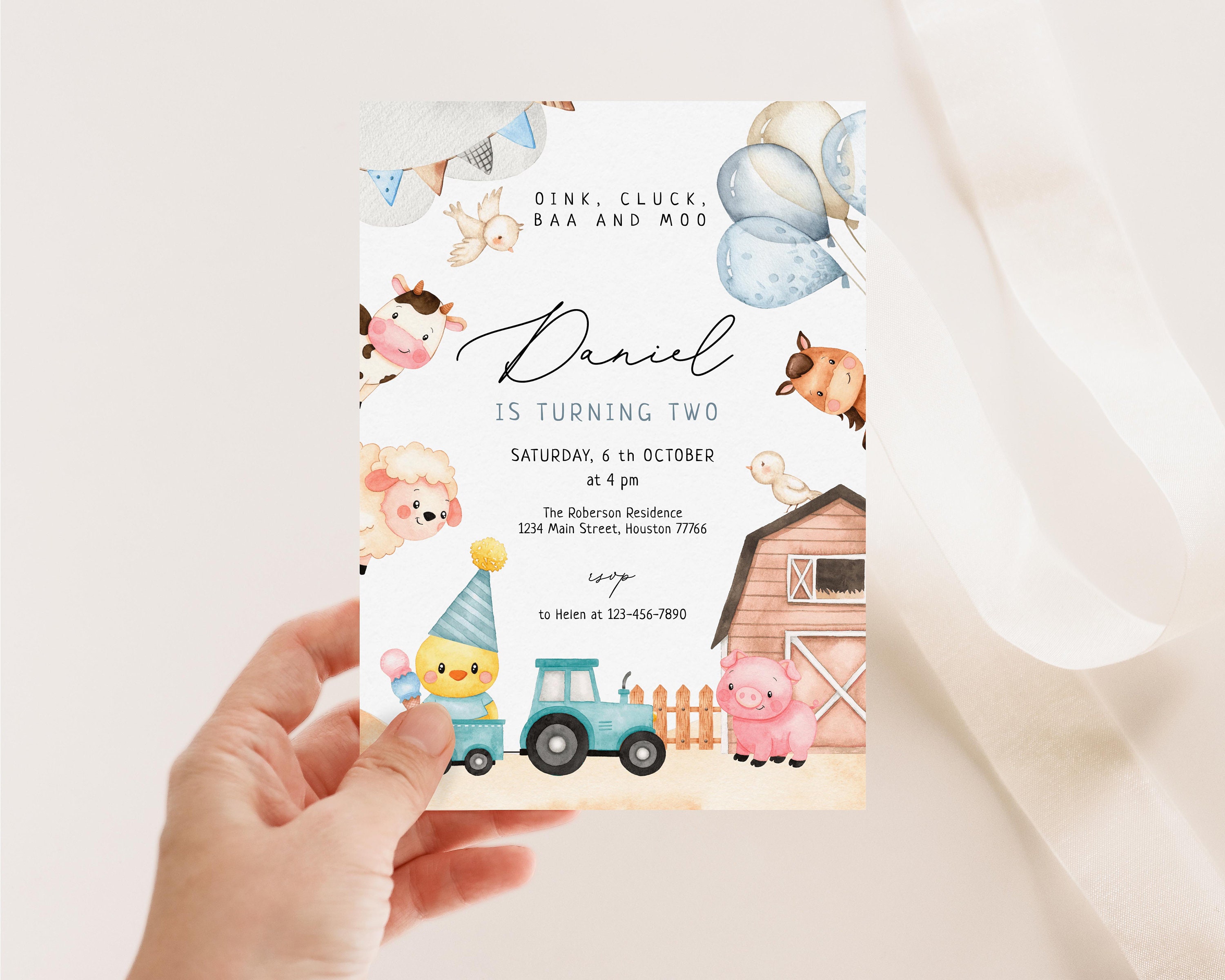 Farm First Birthday Boy Invitation Template, Farm Animal Invitation ...