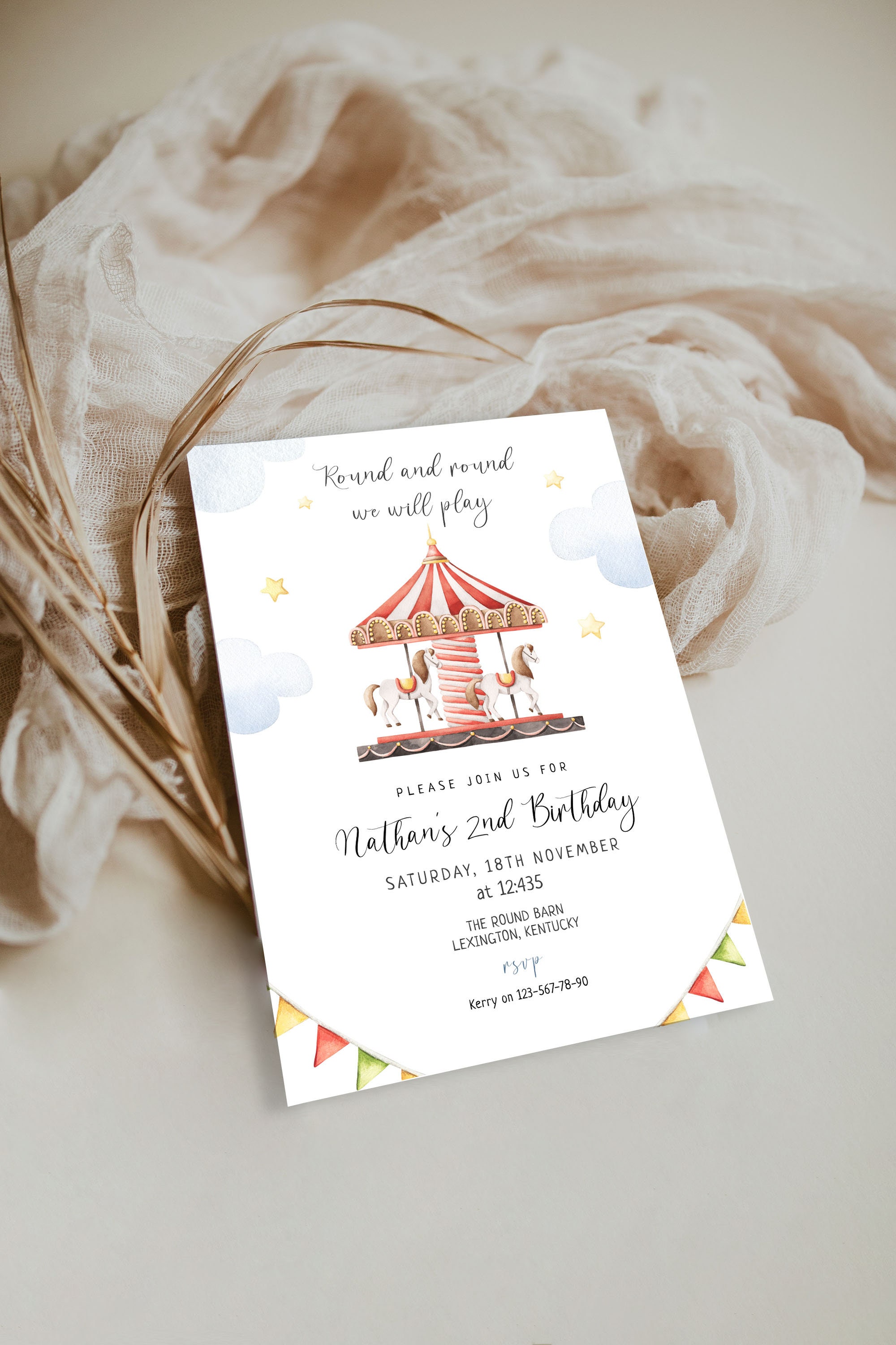 Carousel Birthday Invitation, Carousel Pony Birthday Invite Editable ...