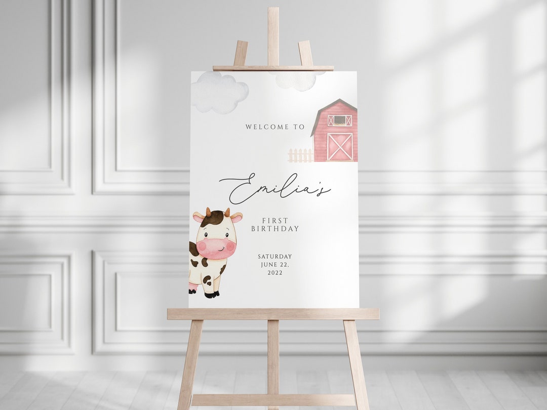 Holy Cow Birhhday Welcome Sign, Farm Birthday Welcome Sign, Editable ...