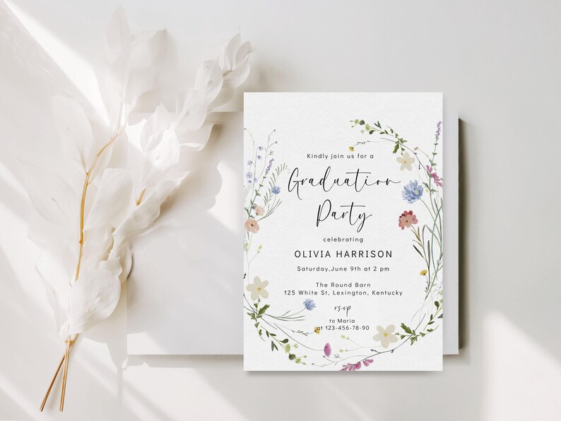 Wildflower Graduation Invitation Template, Floral Graduation Party ...