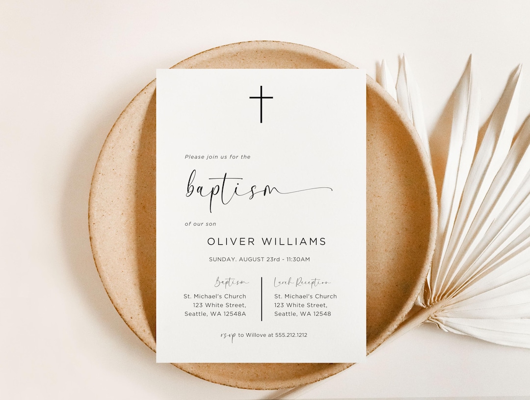 Baptism Invitation Template, Modern Baptism Invite, Minimalist Baptism ...