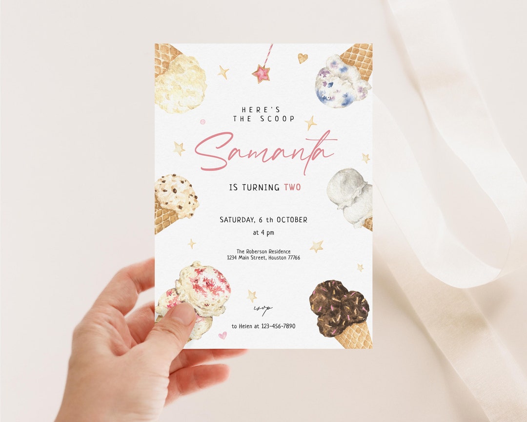 Ice Cream Birthday Invitation, Summer Party Invite, Here's the Scoop ...