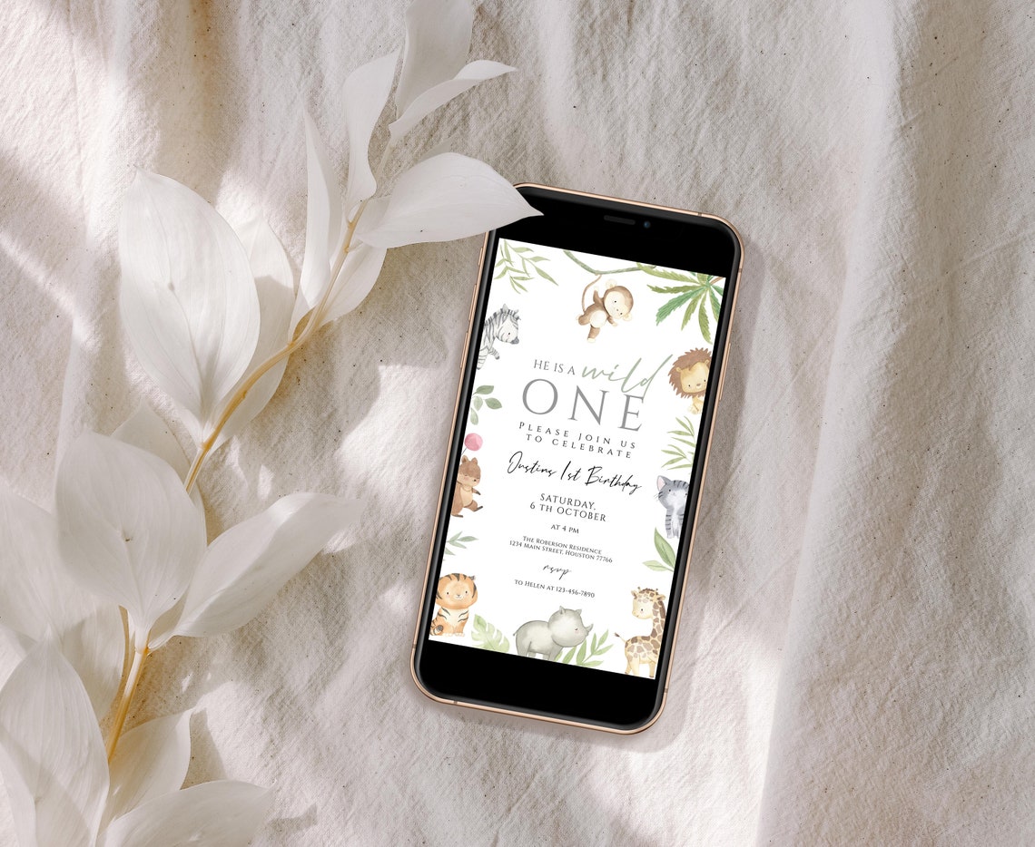 Safari First Birthday Evite Wild One First Birthday - Etsy