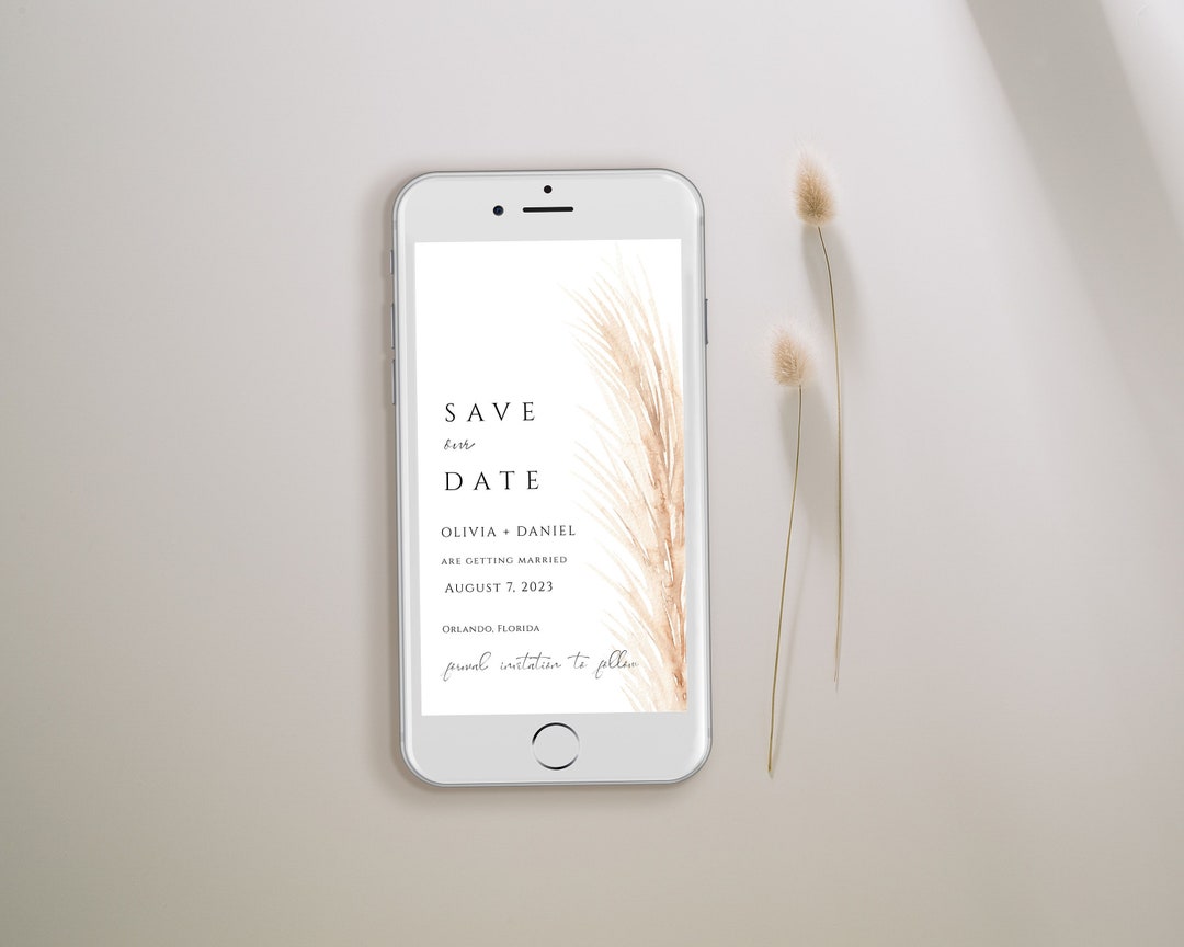 Pampas Grass Save the Date Evite, Electronic Save the Date, Phone Save ...