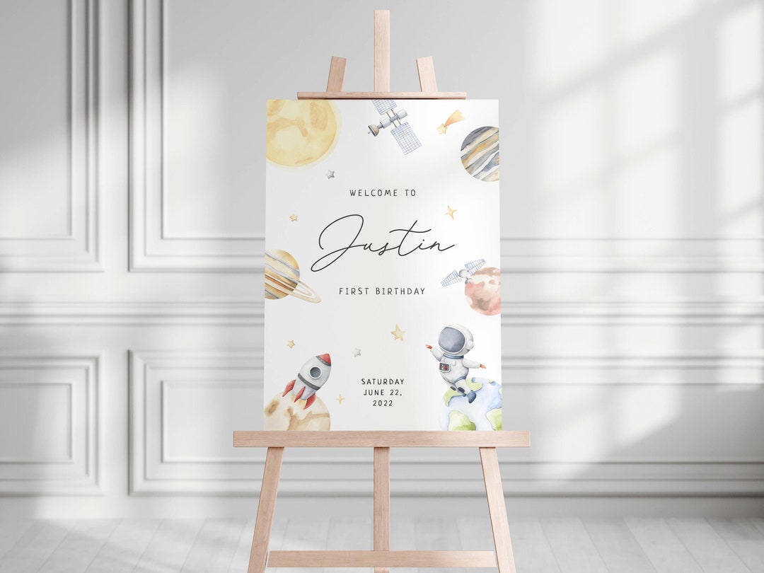 Outer Space Birthday Welcome Sign, Space Welcome Sign, Galaxy Planets ...