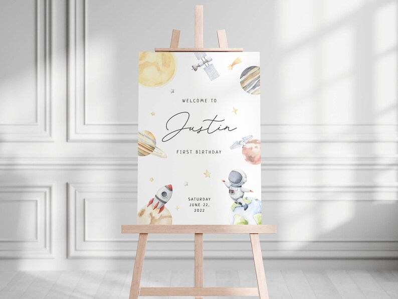 Outer Space Birthday Welcome Sign, Space Welcome Sign, Galaxy Planets ...