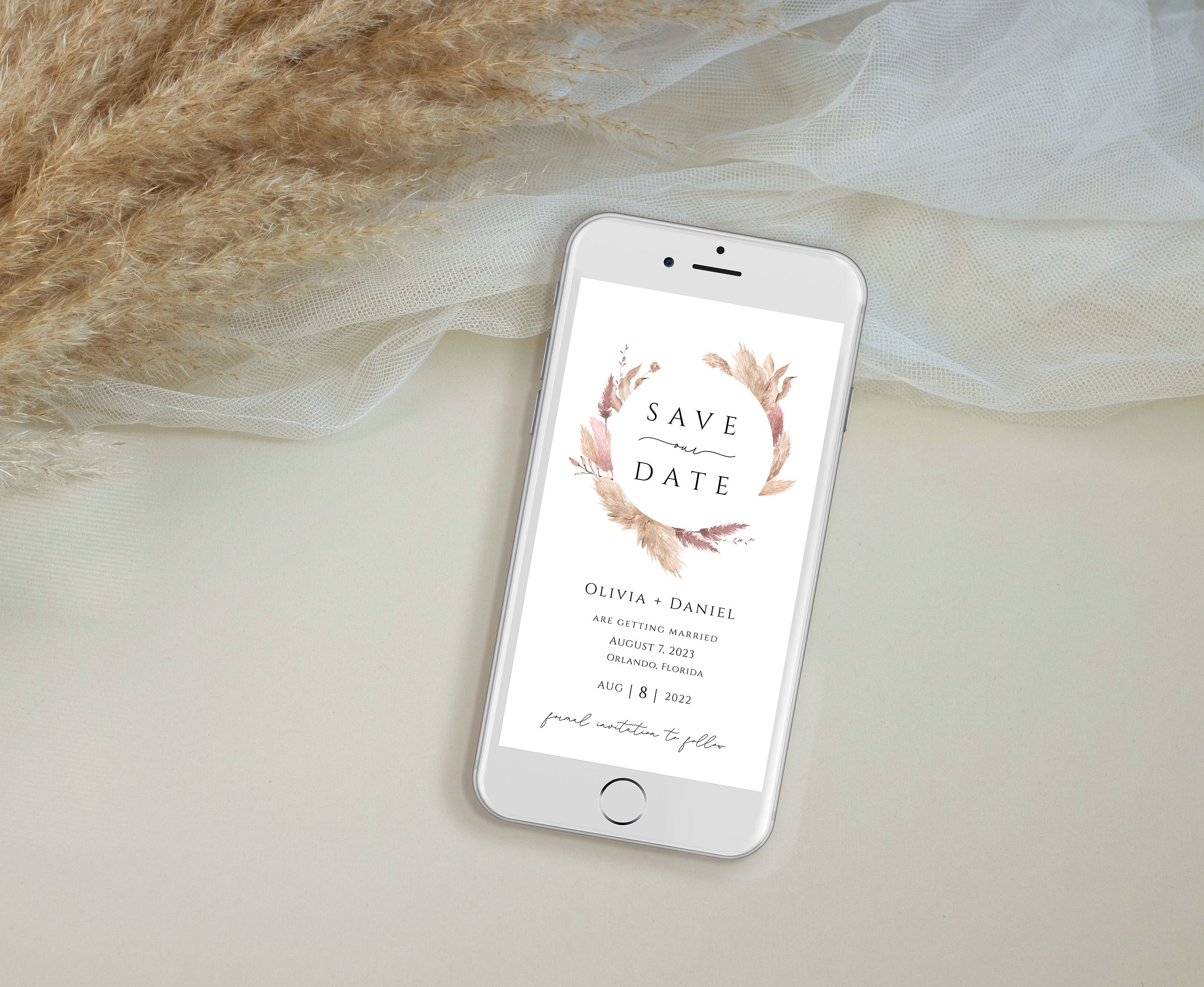 Pampas Grass Save the Date Evite, Electronic Save the Date, Phone Save ...